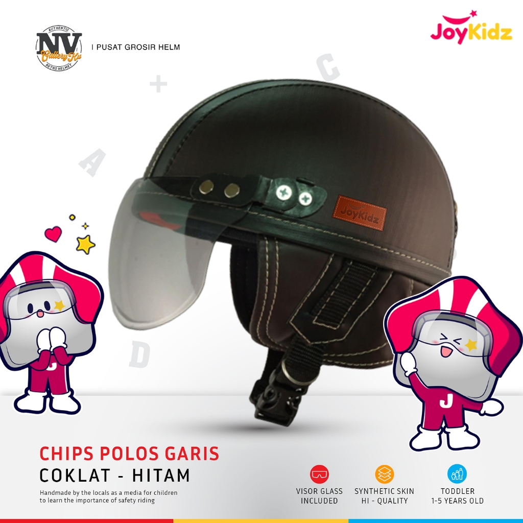 Jual HELM ANAK RETRO 1 2 3 4 5 TAHUN KULIT PREMIUM POLOS GARIS CHIPS ...