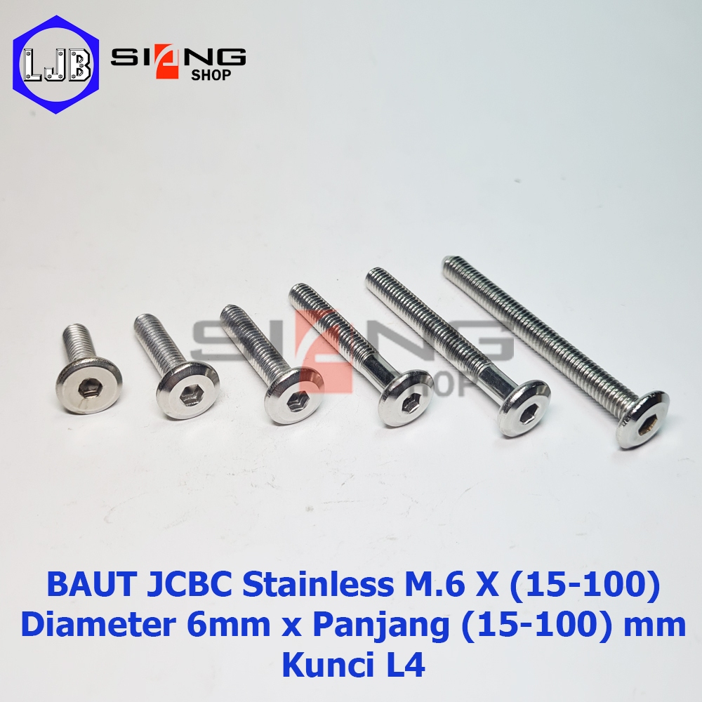 Jual Baut JCBC Stainless M6 Panjang 15 sd 100mm (Baut Speaker/Furniture) | Shopee Indonesia