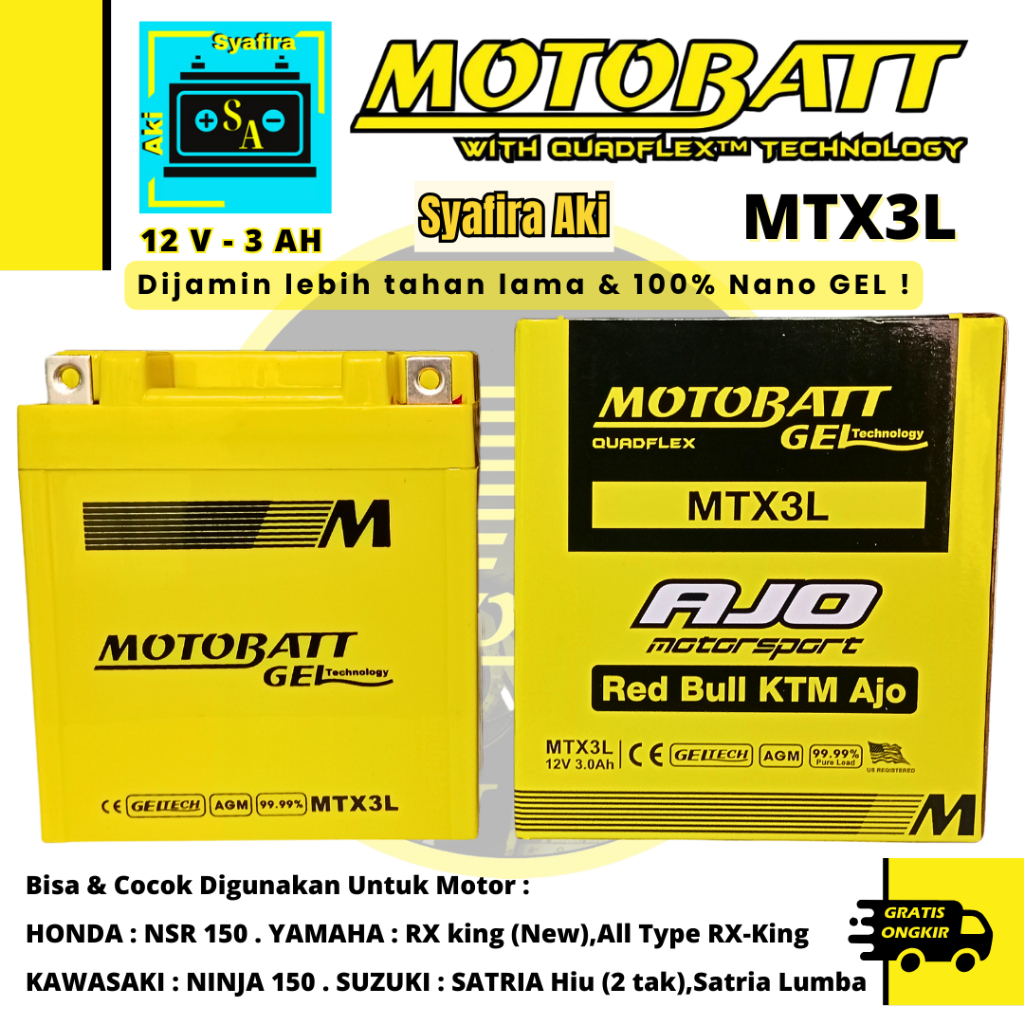 Jual Aki Motor New RX-King Motobatt MTX3L Aki Gel-Aki Kering 3,6Ah ...