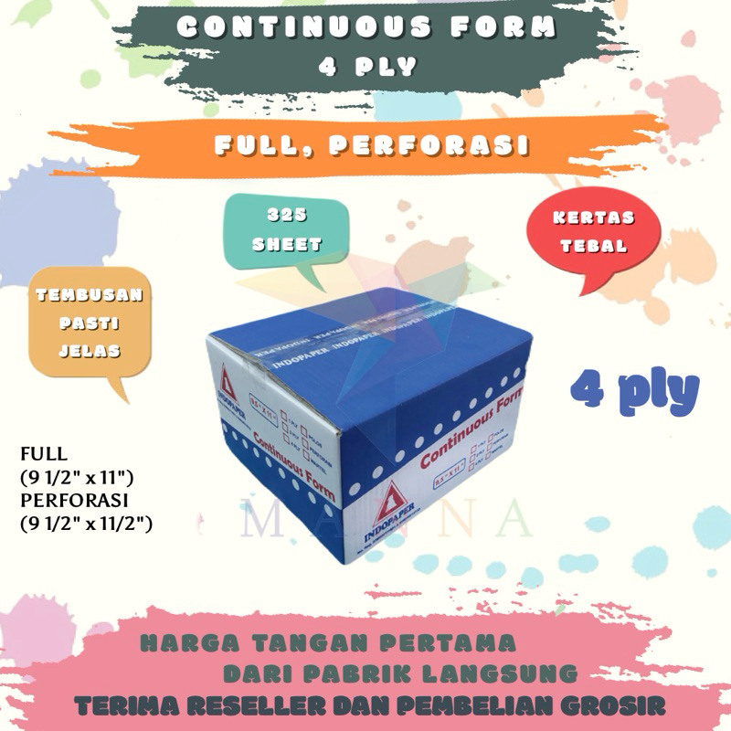 Jual Continuous Form 4 ply NCR FULL PERFORASI Putih Merah Kuning Hijau ...