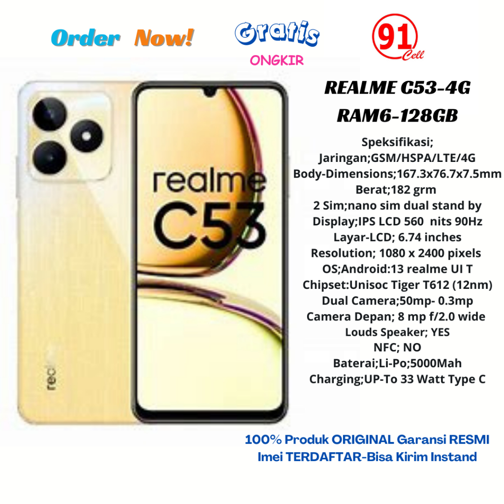 Jual Realme C53 nfc/Note60/C61/Note50-4G/Ram4/128gb/ram6/128gb/ram8/128gb garansi resmi 1 tahun ...