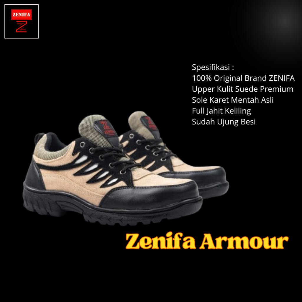 Jual ZENIFA - Armour Black V2 Sepatu Safety Pria Ujung Besi Anti Paku ...