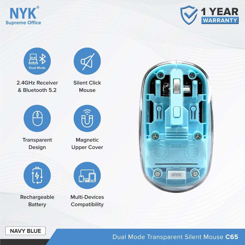 Jual NYK Mouse C65 Silent Click Dual Mode Bluetooth Wireless ...