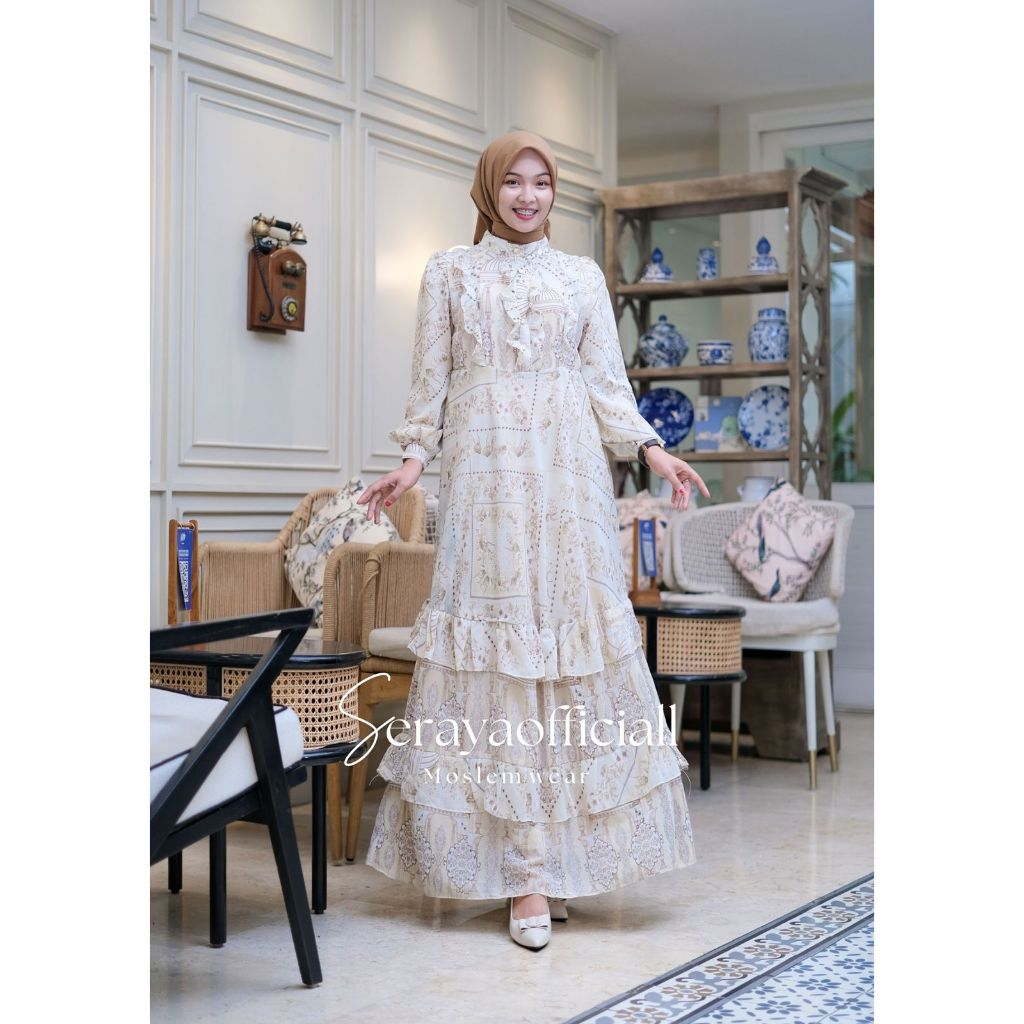 Jual Serayaofficiall BELFINA Dress Ceruti Motif Premium Mewah Rekomendasi Pesta Wudhu Friendly ...