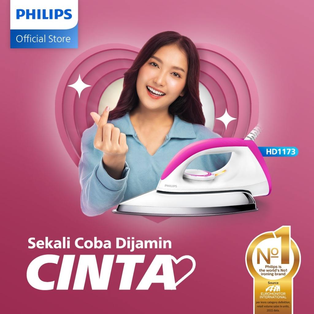 Jual Philips Setrika kering HD1173/40 Pink, Ceramic 4 Lapis, Anti ...