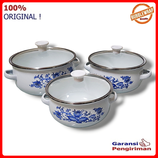 Jual Panci Enamel Set Panci Enamel Set Tebal Per Set 3 Panci Plus Tutup ...