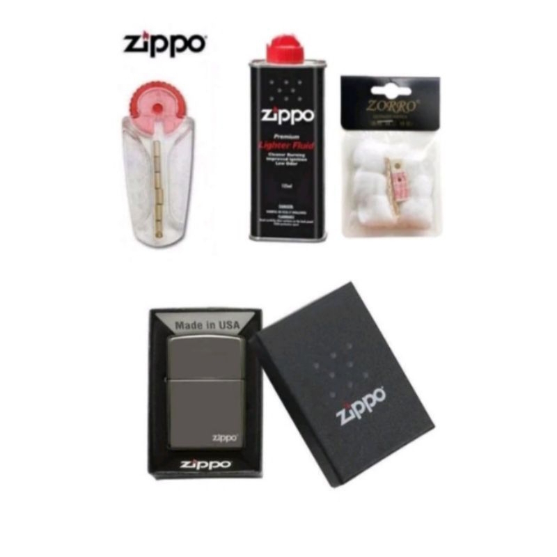 Jual PAKET KOMPLIT KOREK API ZIPPO BLACK ICE MINYAK+KAPAS SUMBU+BATU ...