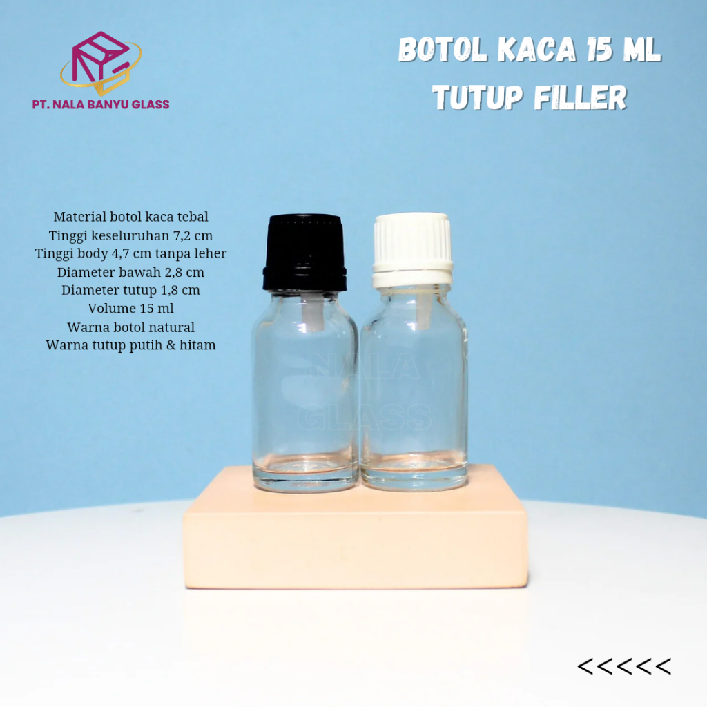 Jual botol kaca 15ml bening tutup filler putih / botol kaca essential ...