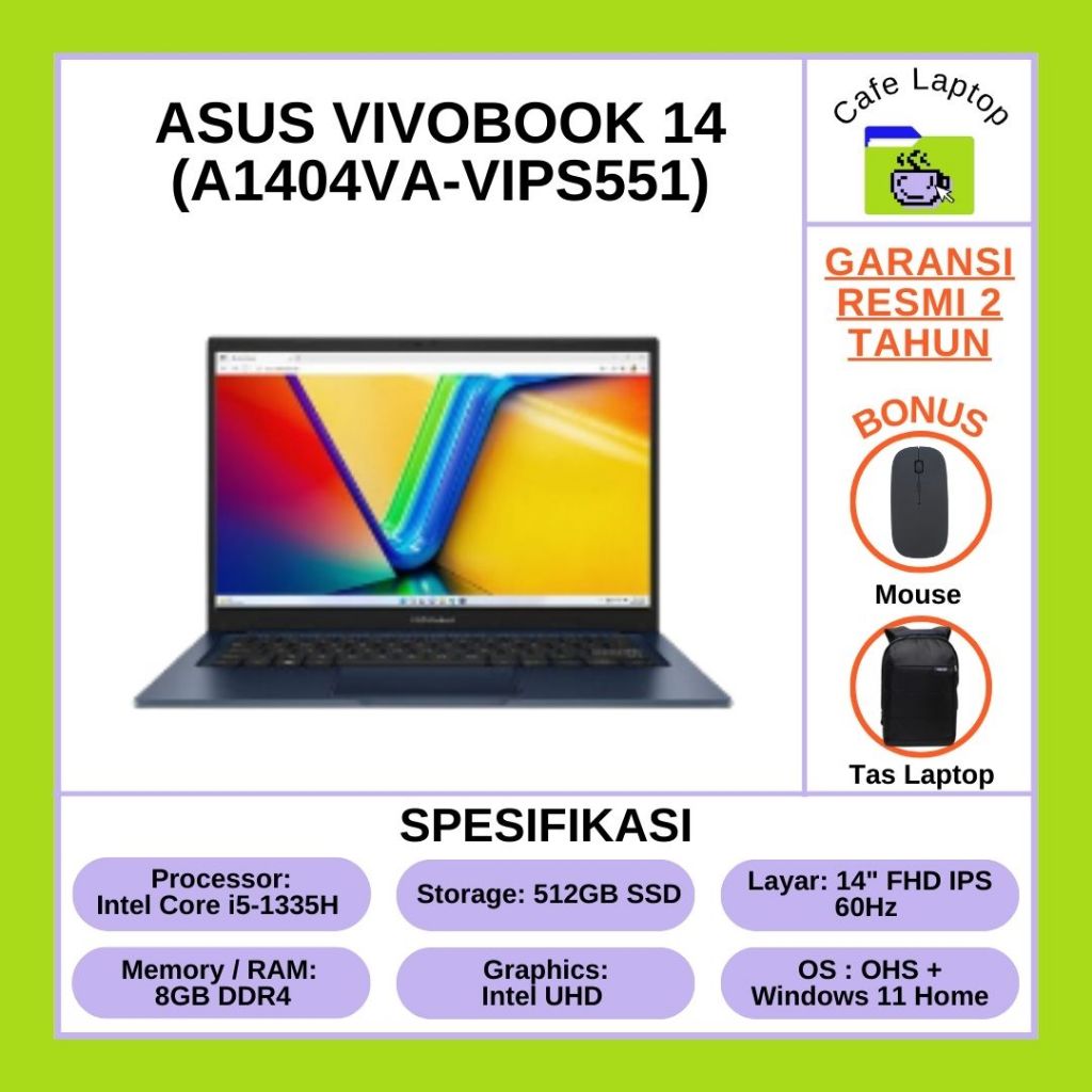 Jual Asus Vivobook 14 A1404VA-VIPS551 i5-1335U RAM 8GB 512GB SSD 14 ...