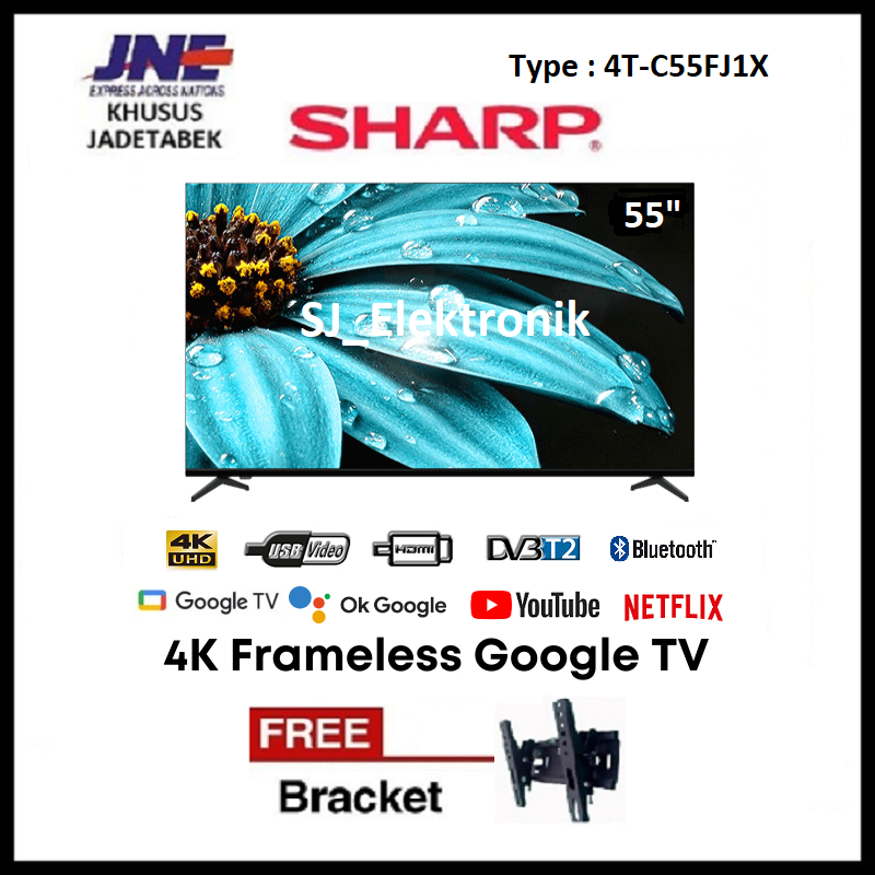 Jual Braket + Sharp 4T-C55FJ1X LED TV 55 Inch 55FJ1X Google TV UHD 4K ...