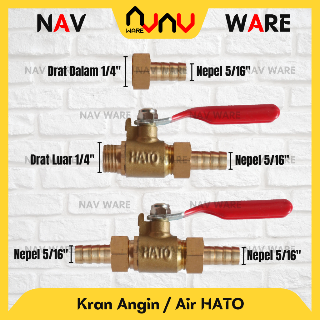 Jual Kran Kompresor Angin Hato Drat 1/4 Inch Nepel 5/16 Inci Kuningan ...