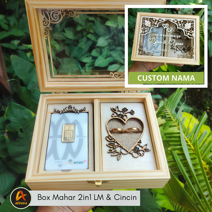 Jual Kotak Mahar Cincin & Emas Antam dengan Ornament Cutting Nama ...