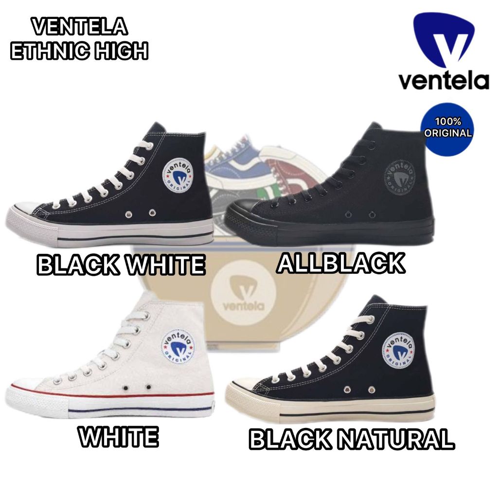 Jual Sepatu Ventela Ethnic High Black Natural / All Black / Black White / White Free Stiker ...