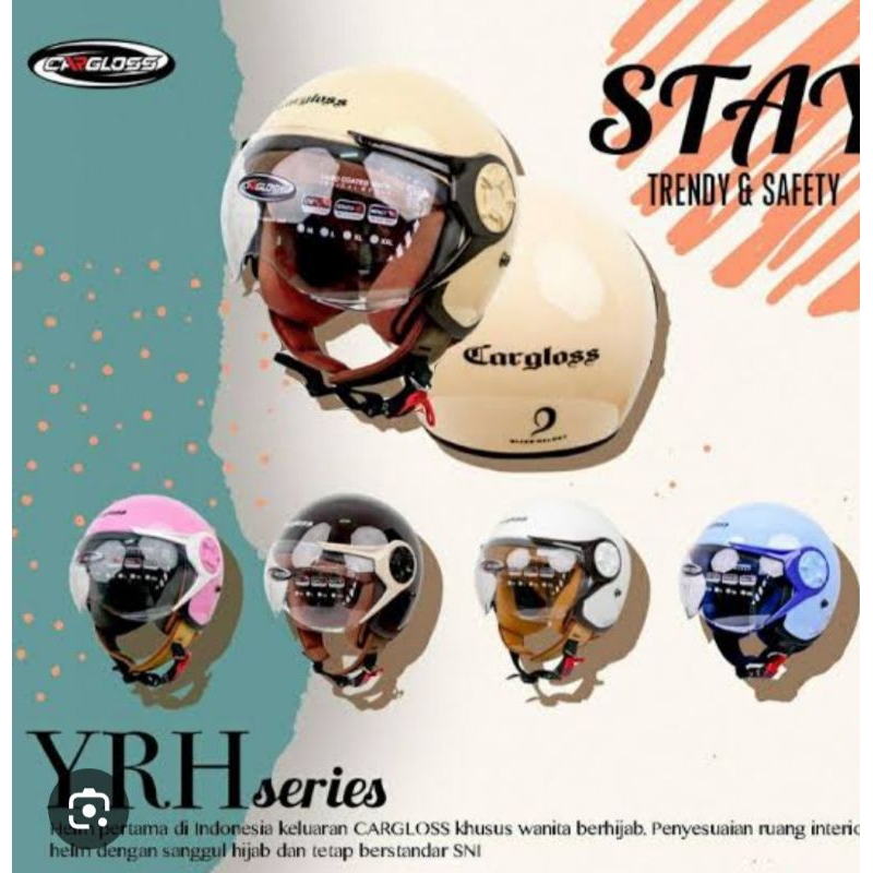 Jual Carglos YRH Hijab Retro Helm Half Face Solid Motif Ori, Cargloss ...