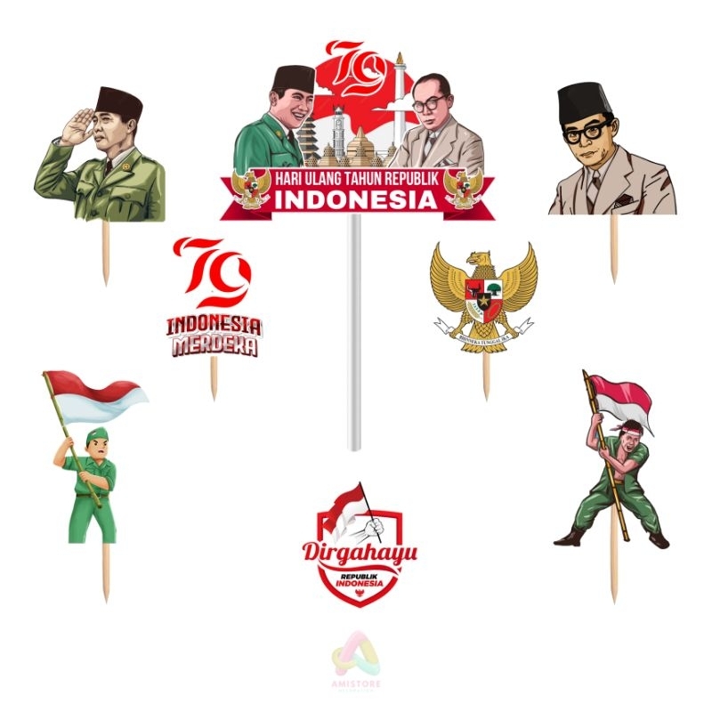 Jual topper kue 17 Agustus topper merdeka/dekorasi cake/HUTRI 79 ...