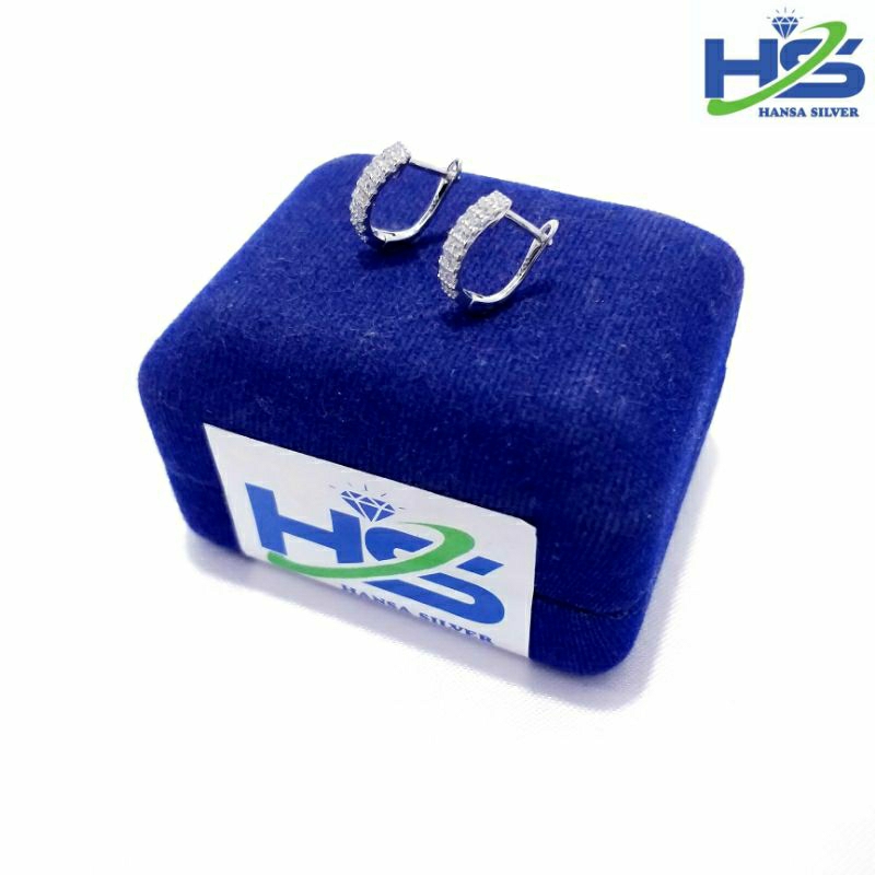 Jual Anting Perak Asli Silver 925 Lapis Emas Putih Model Jepit Dewasa Permata Putih Satu Baris ...