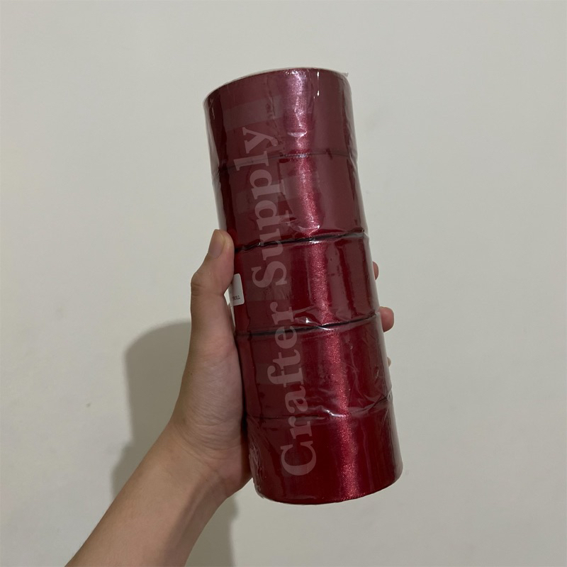 Jual (BACA DESKRIPSI) PITA SATIN MAROON PER ROLL / SATIN WARNA MERAH ...