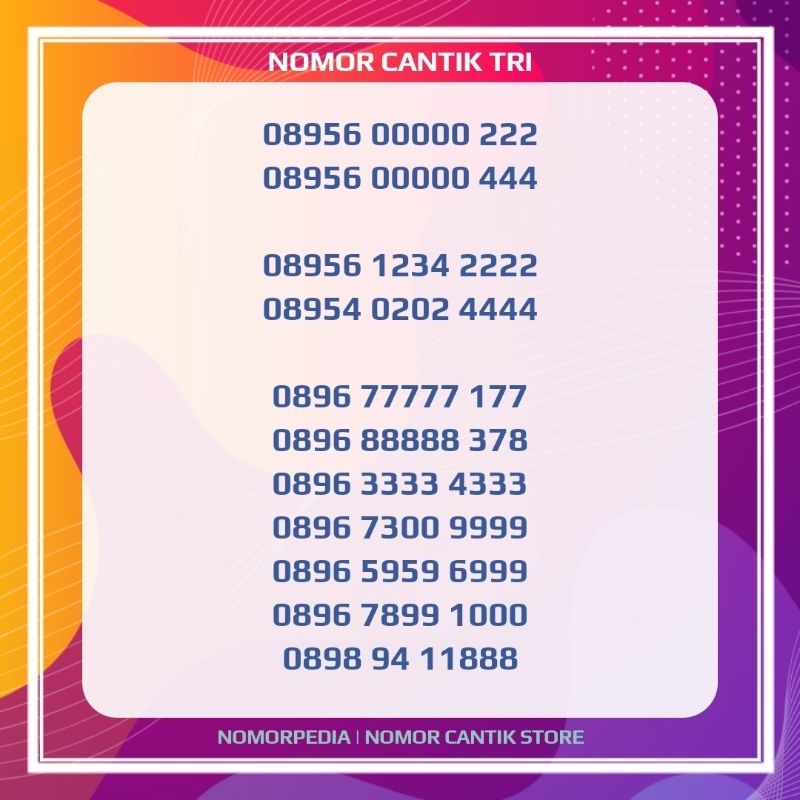 Jual NOMOR CANTIK TRI 00000 | Kartu Cantik Tri Three Nomer Perdana Rapi ...