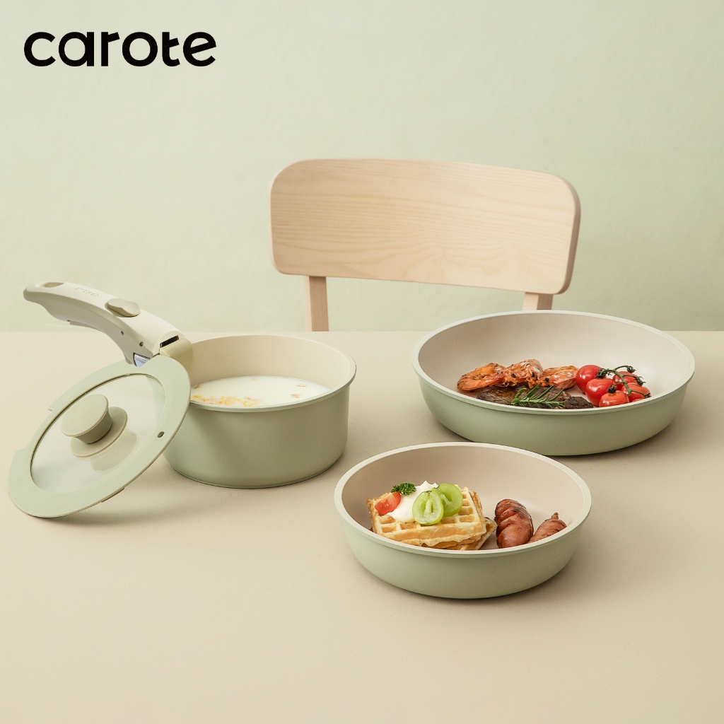 Jual CAROTE Set Panci dan Wajan Hijau Gagang Dapat Dilepas 4 PCS Wajan ...