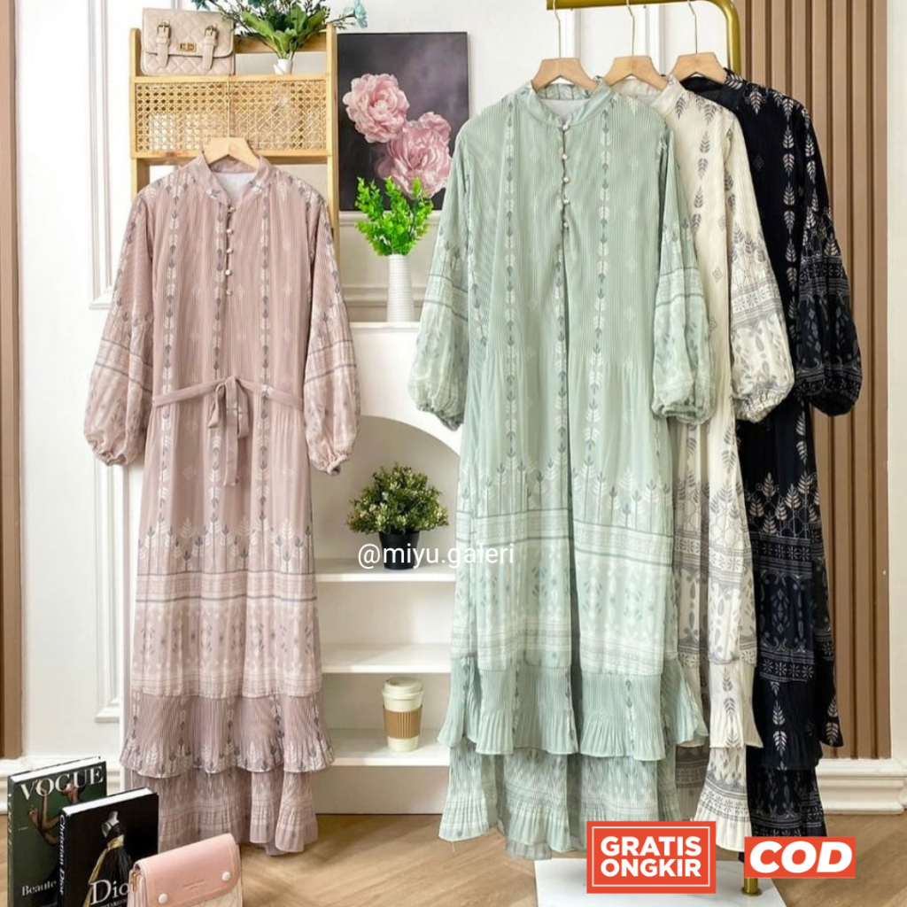 Jual Dress Gamis Plisket Lidi Rempel Ceruty Premium Elegan motif etnik ...