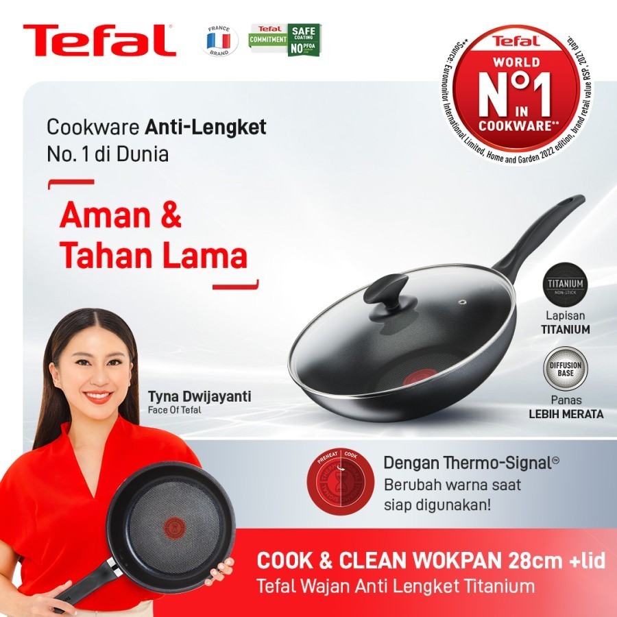 Jual Tefal Cook & Clean Wokpan with lid 28 cm TLCCWPB2257295-A | Shopee Indonesia