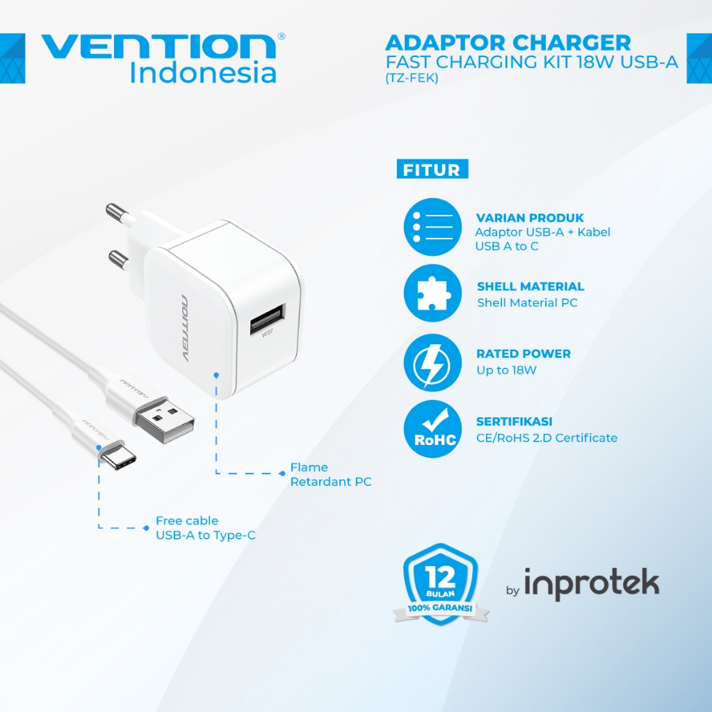 Jual Vention Charger Adaptor USB Fast Charging Kit Power Adapter ...