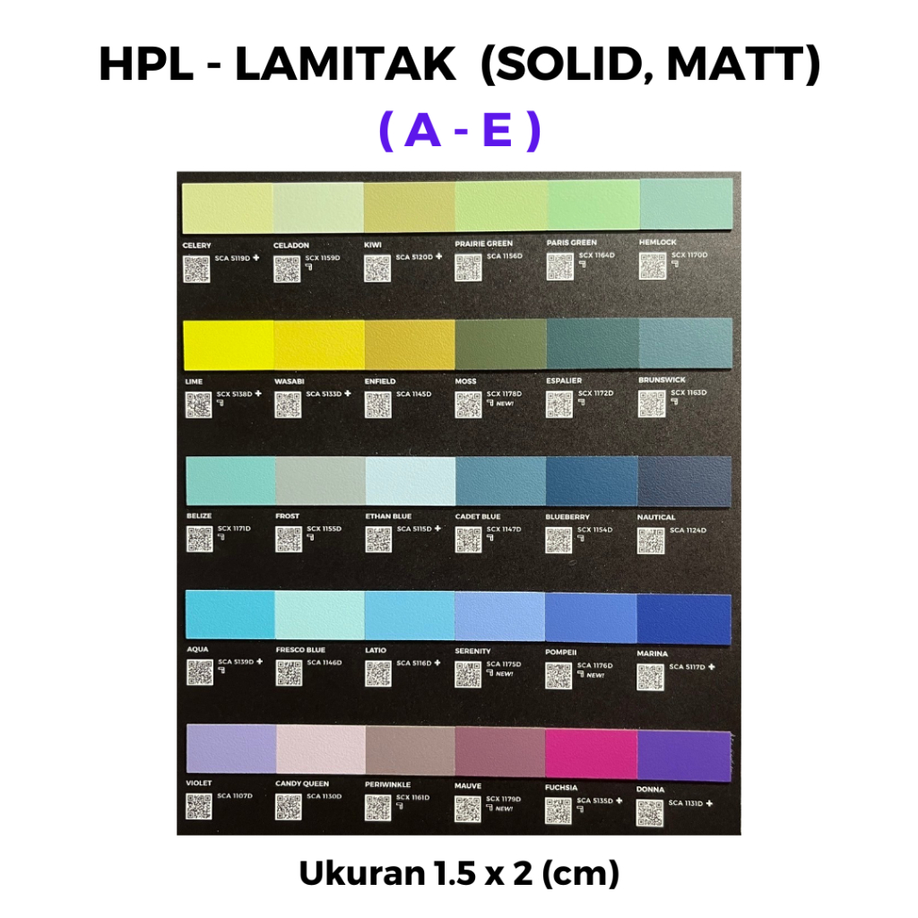 Jual Sample Material HPL Lamitak Warna Solid Color (A-E) MATT ...
