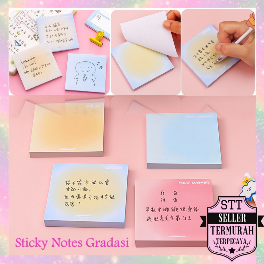 Jual STT Sticky Notes Gradasi Lucu Polos 50 Lembar Memo Tempel Gradasi ...