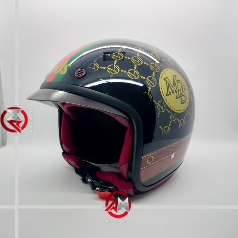 Jual HELM MDS MAGNUM #1 BLACK SMOKE HALF FACE MDS RETRO MAGNUM SERI 1 ...