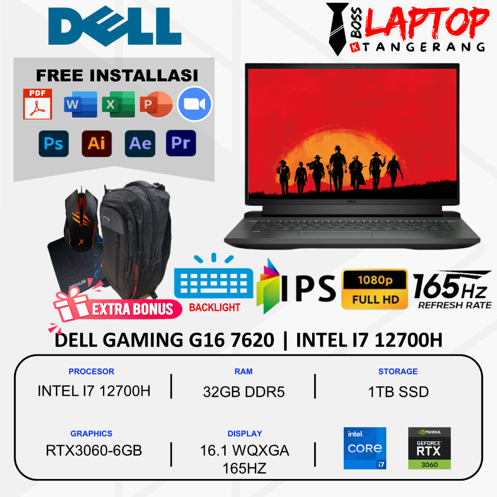 Jual Laptop Gaming baru Dell Gaming G16 7620 Intel i7 12700H 32Gb DDR5 1Tb SSD RTX3060-6GB 16.1 ...