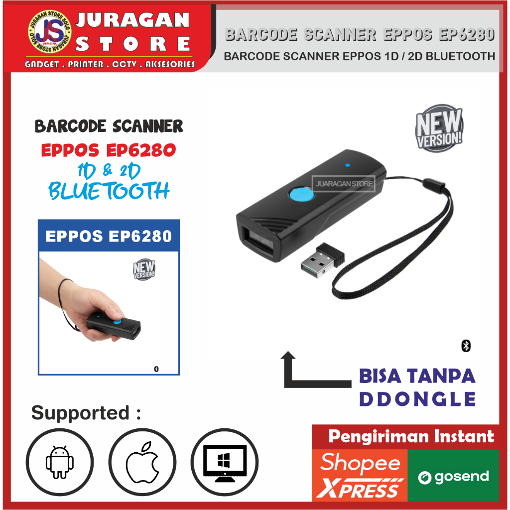 Jual Barcode Scanner 1D/2D EPPOS EP6280 Bluetooth Wireless Dongle dan ...
