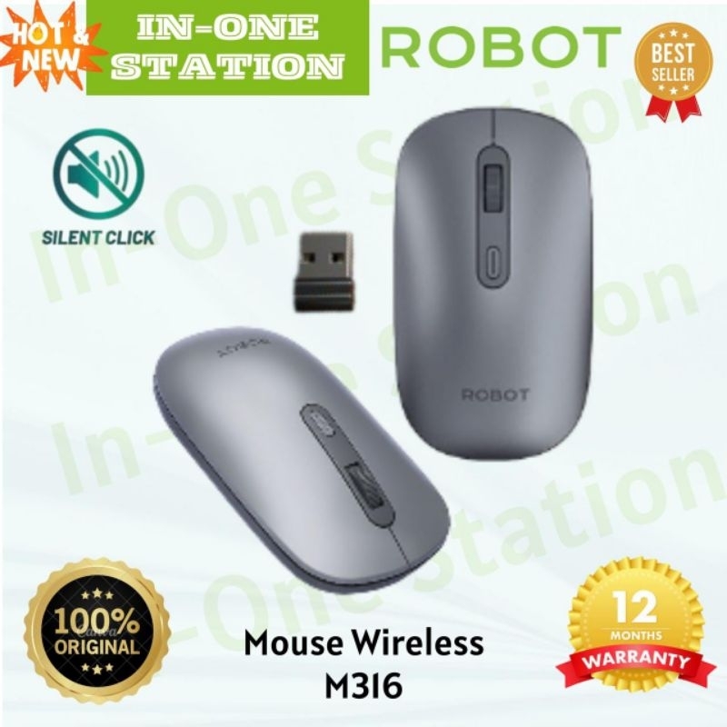 Jual ROBOT Mouse Wireless M316 Grey Silent Click Optical 2.4G Ghz ...