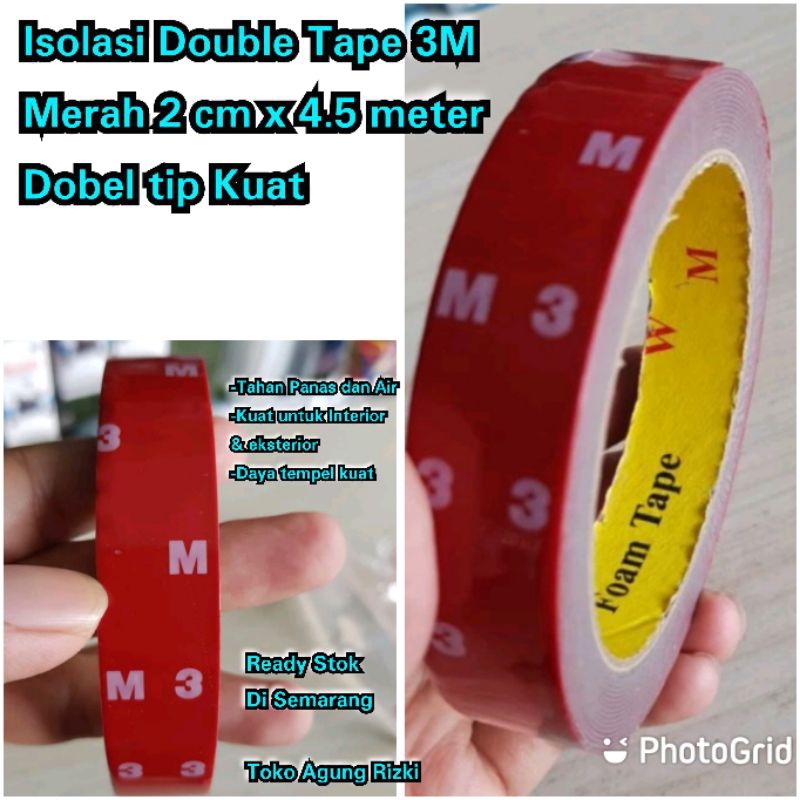 Jual Isolasi Double Tape 3M Merah 2 cm x 4.5 meter Dobel tip Perekat Kuat | Shopee Indonesia