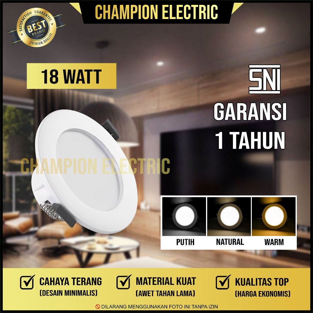 Jual Lampu LED Tanam Plafon 18W - Downlight Panel LED Super Terang ...