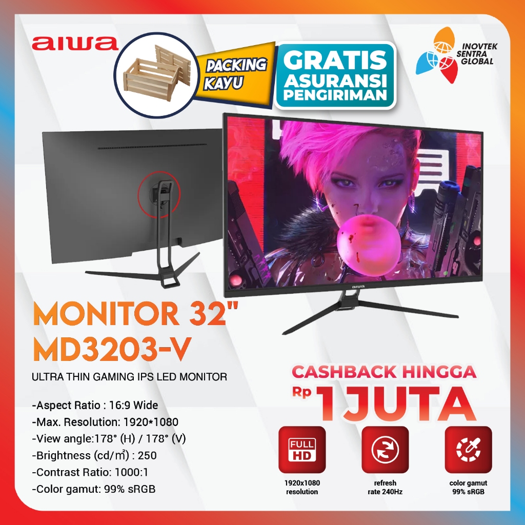 Jual (+Packing Kayu) Aiwa Monitor Gaming LED MD3203-V 32" Inch VA 240Hz ...