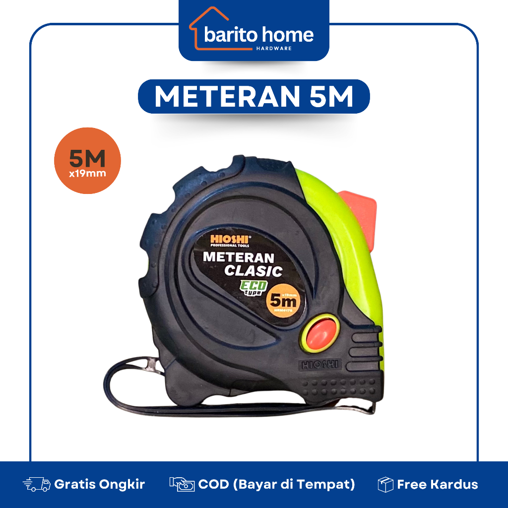 Jual Hioshi Meteran Classic Eco Type HRM017B 5 Meter x 19mm / Meteran ...