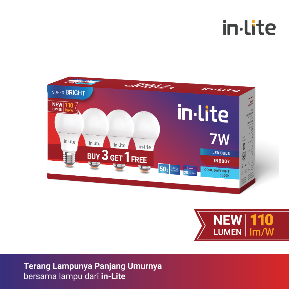 Jual InLite LED Paket Lampu Bohlam INB007 7 Watt - 4 Pcs | Shopee Indonesia