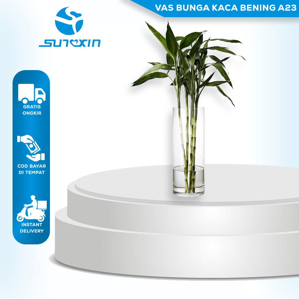 Jual SUNXIN VAS BUNGA KACA BENING Diameter 15CM A23/ VAS KACA TINGGI ...