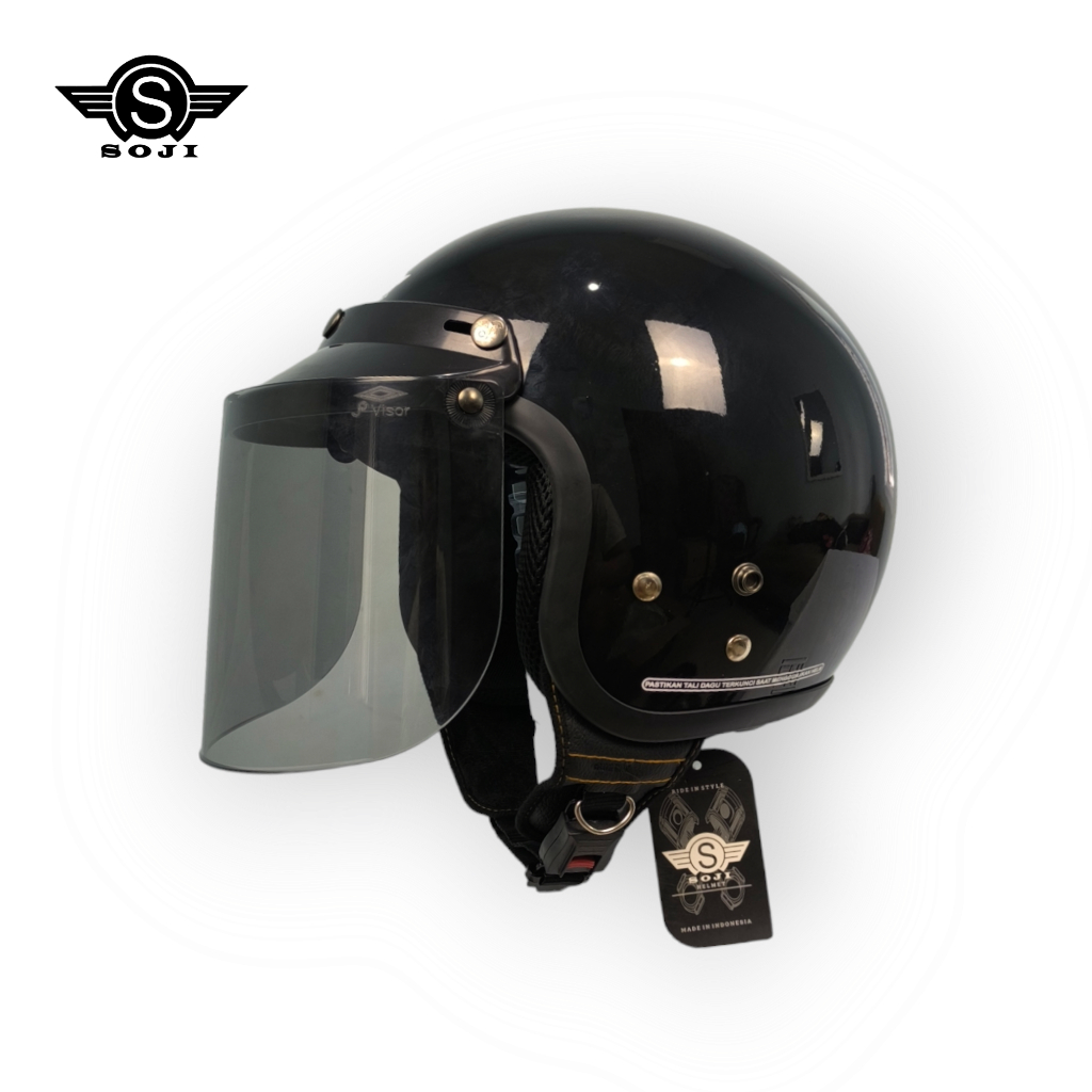 Jual SOJI Helm Retro Polos Reno Lh Classic Dewasa Kaca Datar Hitam ...