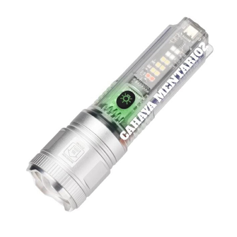 Jual Senter X36 Led Laser Zoom Out Transparan Solar Panel Rechargeable 7 Mode | Shopee Indonesia