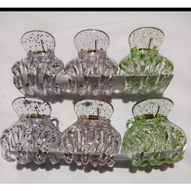 Jual 6 pcs jedai bening Glitter jedai bening 5 cm gigi 5 jepit rambut original jedai besar ...