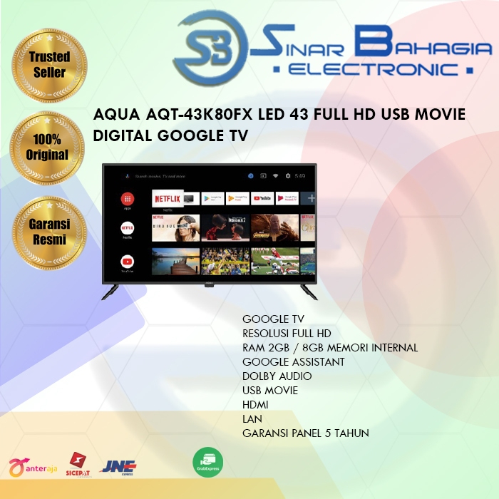 Jual AQUA AQT-43K80FX LED 43 FULL HD USB MOVIE DIGITAL GOOGLE TV (NEW) (KHUSUS BANDUNG) | Shopee ...