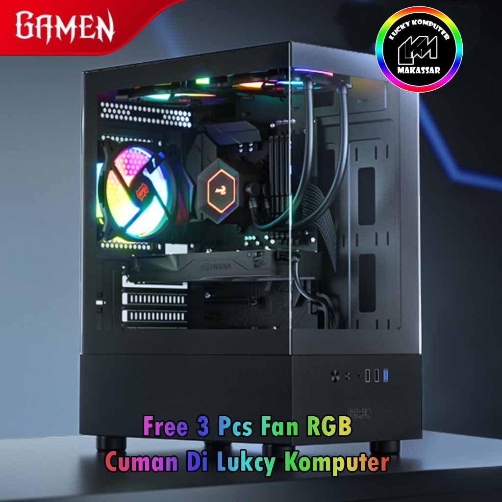 Jual Casing Komputer Gaming Transparant Aquarium Case Free 3 RGB Fan ...