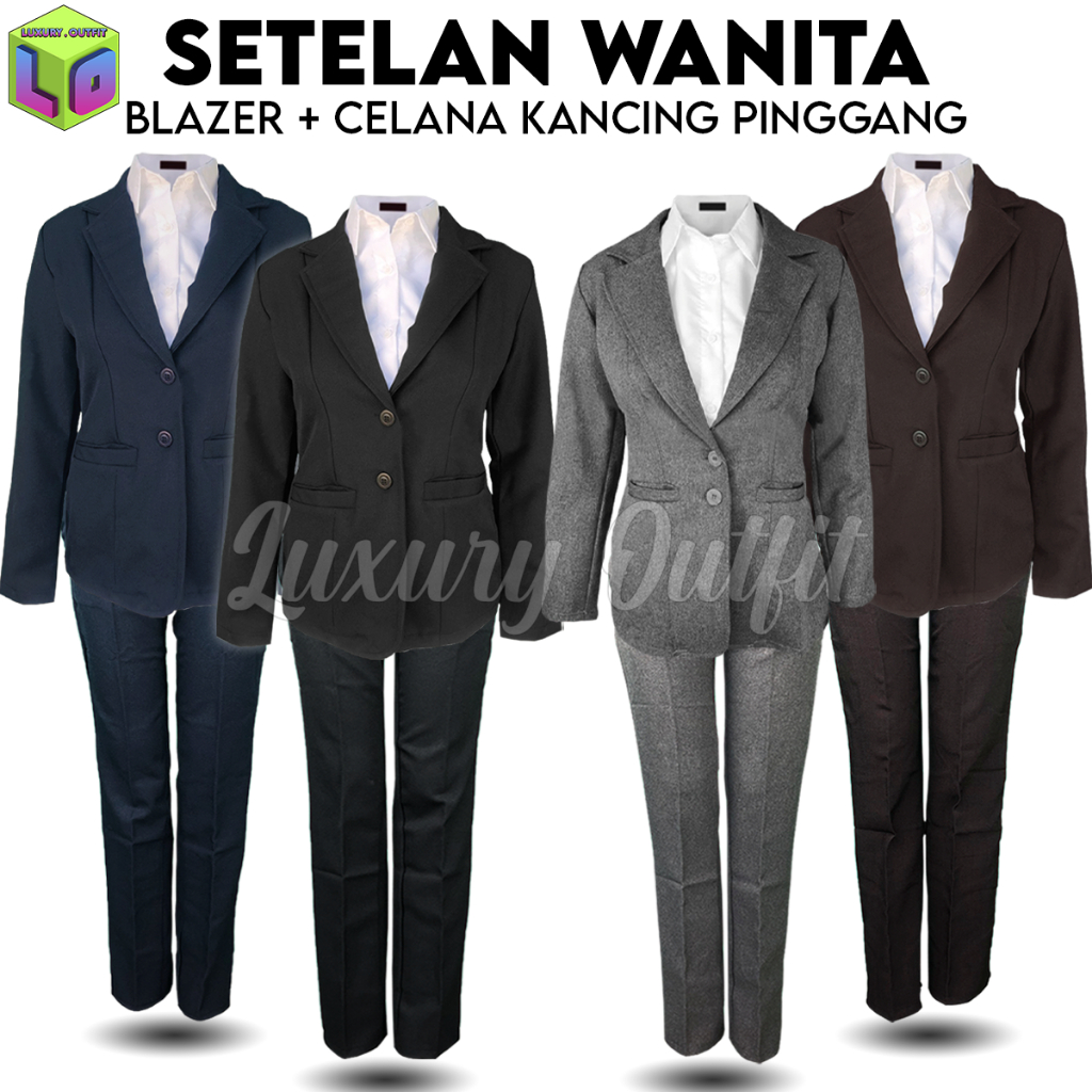 Jual One Set Setelan Jas Blazer Celana Bahan Panjang Wanita Stelan Jas ...