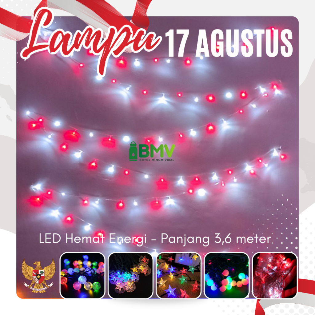 Jual Lampu 17 Agustus Merah Putih Ada Sambungan LED Rainbow Bulan ...