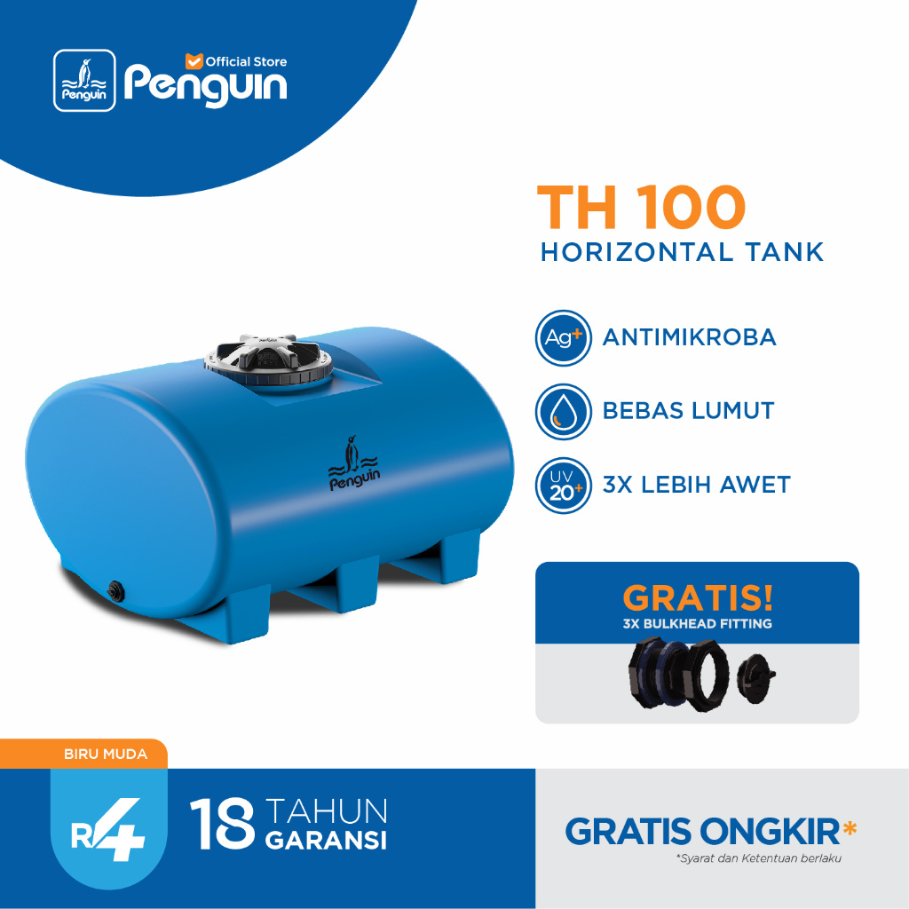 Jual Penguin Toren Tandon Tangki Air Horizontal Tank TH 100 1000 Liter ...