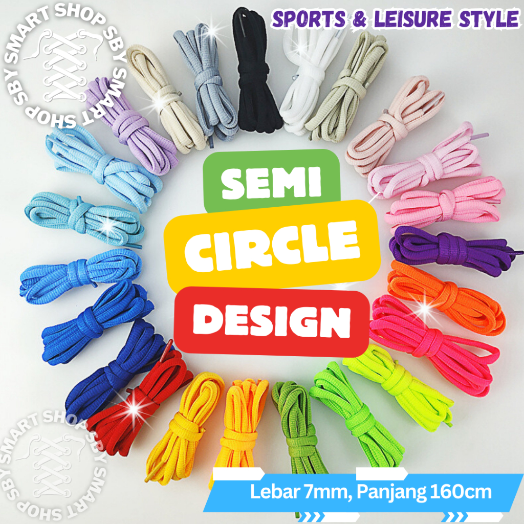 Jual (BL) Tali Sepatu Semi Circle Semi Pipih Lebar 7mm Panjang 160cm ...