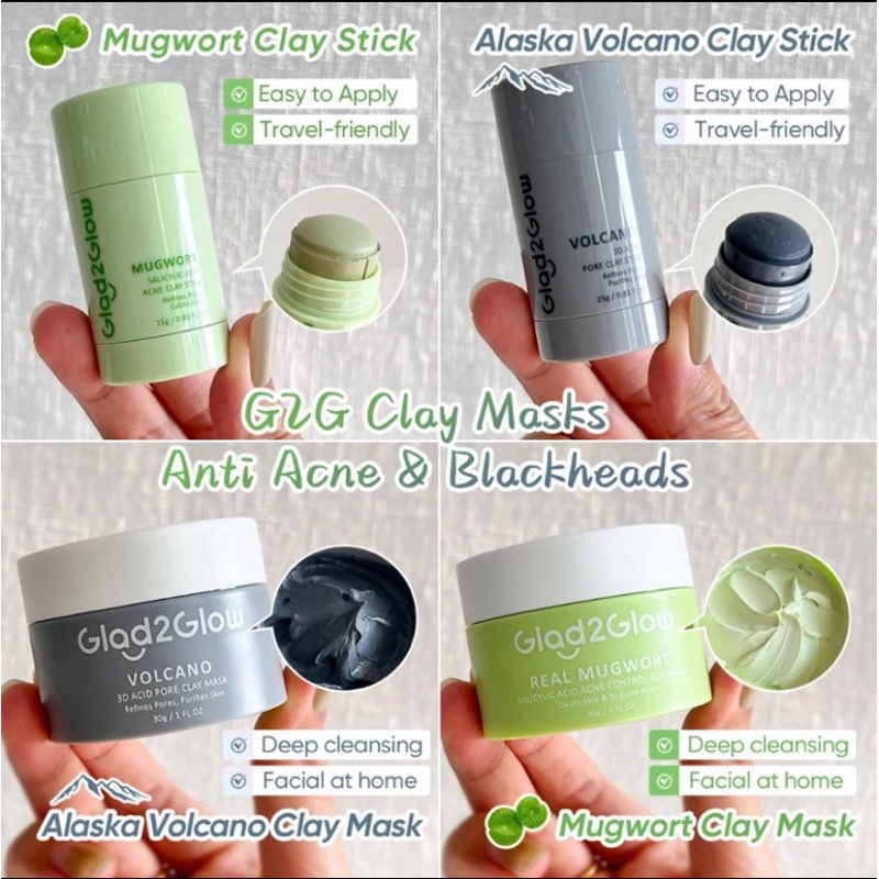Jual Glad2Glow Face Mask Series | Real Mugwort / Volcano Deep Pores Cleansing Mud Clay Mask ...