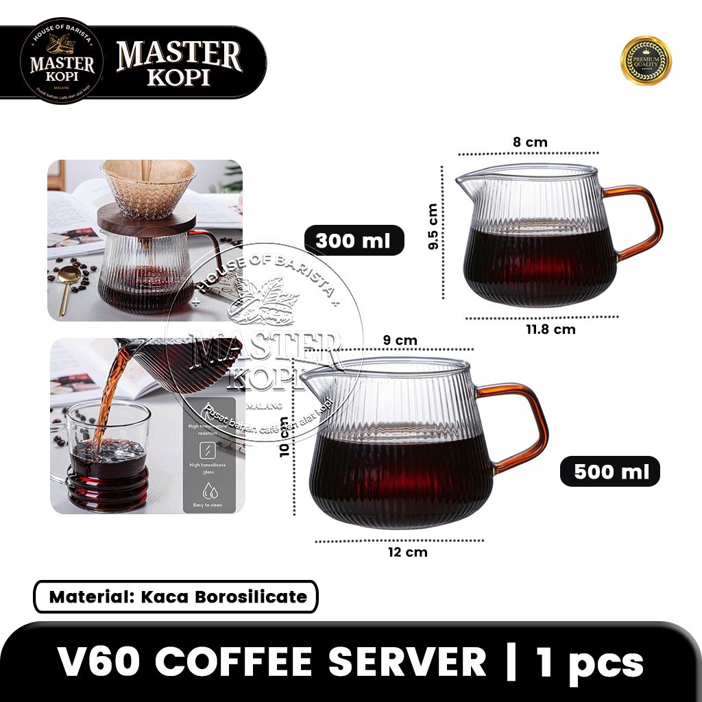 Jual Coffee Server V60 Drip Pour Over Strip Borosilicate Glass Server ...