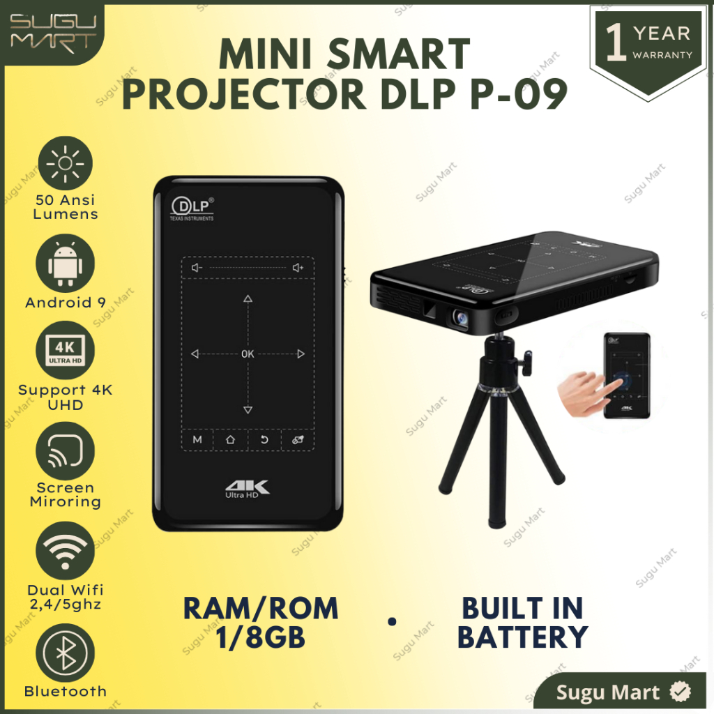 Jual Proyektor DLP P09-II 50 Ansi Lumens RAM 1 / 8 GB Android 9 ...